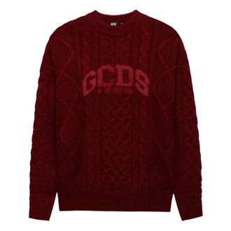 GCDS Lounge Logo Zopfmuster Pullover - - Knitwear - Damen - Rot - 2XL