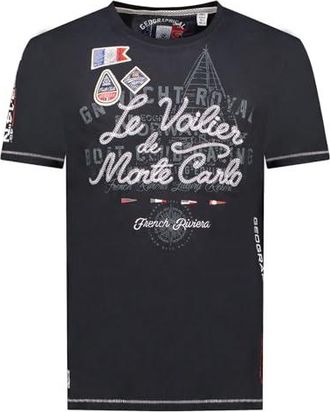 Geographical Norway Jalvinio Men - Tee Shirt Coton Homme - T Shirts Classique Ete Avec Logo - Vetement Corps Manche Courte - Col V Coupe Reguliere Hommes - &Eacute;t&eacute; Toute Sais