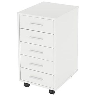 ML Design ML-Design Caisson &agrave; 5 Tiroir avec roulettes - Blanc - 33x38x63,5 cm Panneau de Particules M&eacute;lamin&eacute;es - Meuble Chariot de Rangement Cabinet Stockage Or