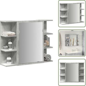 vidaXL The Living Store - vidaXL Bad-Spiegelschrank Betongrau 80x20,5x64 cm Holzwerkstoff