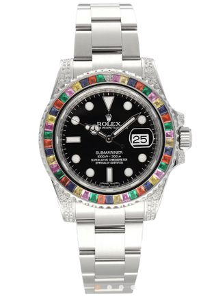 Rolex 40mm Silver Oyster Perpetual Date Submariner Rainbow Watch