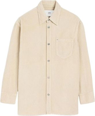 Ami Homme, Chemises, Beige, Taille: XL Chemise surdimensionn&eacute;e en velours c&ocirc;tel&eacute; de coton avec fentes lat&eacute;rales