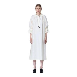 Max Mara Femme, Robes, Blanc, Taille: 34 FR Robe en Lin et Soie à Cordon