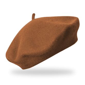 Fiebig Baske aus 100% Reiner Wolle | Barett in One Size & Woll Qualit&auml;t | Wollbaske in vielen Farben (One Size, Zimt)