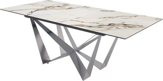 DELIFE Esszimmertisch Edge Keramik Calacatta Luxe Wei&szlig;-Gold-Grau 180-220x100 Spider Flachstahl Edelstahl ausziehbar