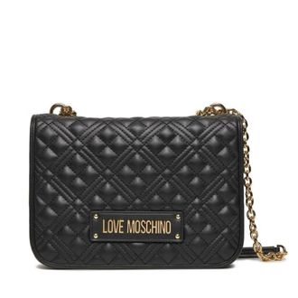 Love Moschino Femme, Sacs, Noir, Taille: ONE Size Sac à bandoulière noir avec logo coeur chaîne