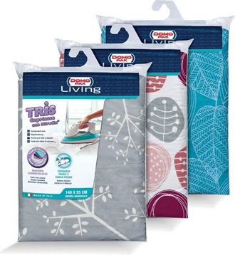 Domopak Living 8001410075239 Bügelbrettbezug Tris mit stirofix, Baumwolle, Sortiert, 55 x 140 x 0,5 cm