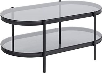 AC Design Furniture Bertha Ovaler Couchtisch mit 1 Ablage, Sofatisch mit Rauchglas und Metallgestell, Wohnzimmertisch mit Stauraum, Modernes Design, Wohnzimmermöbel, B: 9