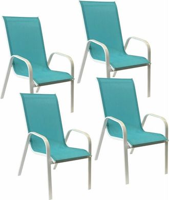 Happy Garden Happy Garden - Lot de 4 chaises marbella en textil&egrave;ne bleu - aluminium blanc