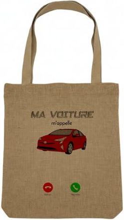 Fabulous Sac Shopping Tote Bag Aspect Lin - Ma Voiture MAppelle Passion - Sac de Courses Toile Epaisse 360g Beige Naturel Cabas Port&eacute; Epaule Solide Imprim&eacute; en 