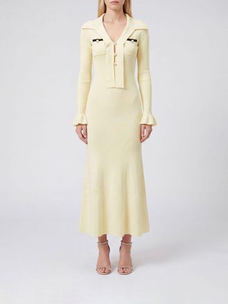 Self Portrait Robe midi en maille coupe slim avec boutons bijoux et col ch&acirc;le
