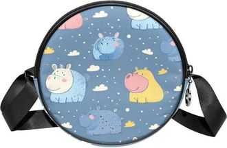 Generic Petit sac &agrave; bandouli&egrave;re rond pour femme, sac &agrave; bandouli&egrave;re hippopotame avec fermeture &eacute;clair, bretelles r&eacute;glables, sac &agrave; main rond d&eacute;contract&eacute; pour fe