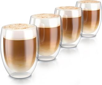 Arendo doppelwandige Trinkgl&auml;ser 350ml - Latte Macchiato Cappuccino Tee - 4er Set - Doppelwandglas - Thermotassen - sp&uuml;lmaschinengeeignet - mikrowellengeeign