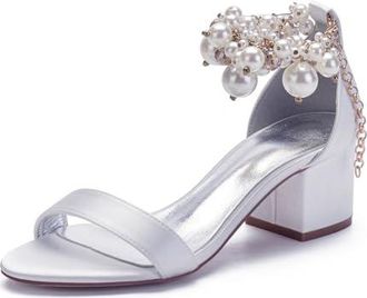 Generic Chaussures De Mariage Femme Été Talon Haut Chaussure Escarpins Bout Ouvert Chunky Heels Mariée Bas Talons Sandales 5.5CM,Blanc,38 EU