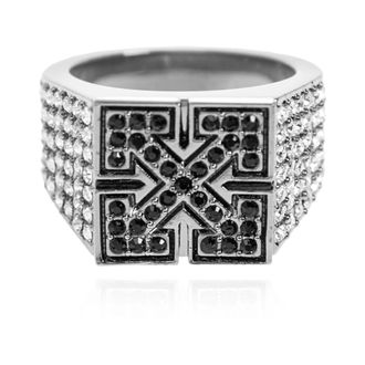 Off-white Homme, Accessoires, Gris, Taille: 62 MM Bague Sceau Fl&egrave;che Bling Strass