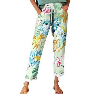 Generic Pantalon Femme Large L&eacute;ger Blanc en Lin pour Womens Autumn Fragrant Linen Print Casual Pants Perfect for Spring Comfortable and Trendy for Relaxed Ens