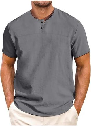 Generic Meilicloth T-shirt en lin pour homme - Manches courtes - Chemise d&eacute;t&eacute; &agrave; manches courtes - Chemise de plage - Chemise d&eacute;contract&eacute;e - Pour les vacances 