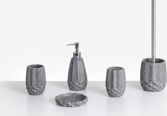 Beliani Badaccessoires Set 5-teilig Kunstharz grau strukturiert Bad-Zubeh&ouml;r Samiria