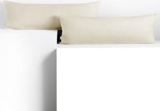 Decoking 2 Kissenbezüge 40x200 cm Jersey 100% gekämmte Baumwolle Reißverschluss Ecru Amber