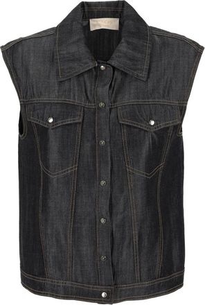 Kaos Kaos, Femme, Vestes, Bleu, Taille: 36 FR Chemisier sans manches en couleur 3020