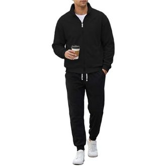 Generic Surv&ecirc;tement 2 pi&egrave;ces en polaire et pantalon de surv&ecirc;tement pour homme, Noir, XXL