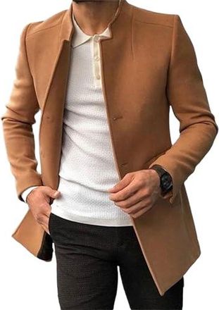 Generic Manteau dhiver pour homme &agrave; simple boutonnage avec col montant et poches, kaki, 3XL
