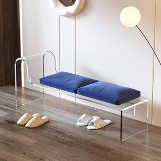 Generic Moderne Polsterbank, Rahmen Aus Klarem Acryl, Sitzfläche Aus Weichem Samt, Multifunktionale Schuhwechselbank for Wohnzimmer, Schlafzimmer, Flur(Blue)