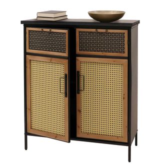 Mendler Apothekerkommode HWC-O79, Schrank Highboard Staufächer, Vintage Shabby-Look 94x80x35cm, Rattanoptik