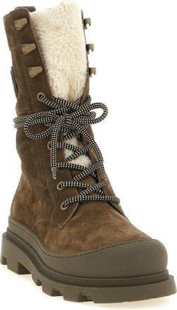 Moncler Womens Brown Leather Lace-Up Boots