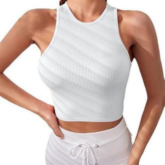 Generic Débardeur en dentelle pour femme - Couleur unie - Tendance - Décontracté - Séchage rapide - Sans manches - Haut vieilli pour femme, blanc, M