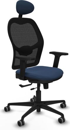 Piqueras y Crespo B&uuml;rostuhl ohne Rollen, 2D-Arme, h&ouml;henverstellbare Lendenwirbelst&uuml;tze und festes Kopfteil, ausgestattet mit Syncro/Traslack. Schwarz/Marineblau