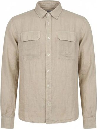 C.P. Company C.p. Company, Homme, Chemises, Gris, Taille: M Linen Long Sleeve Button Shirt
