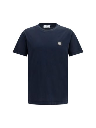 Stone Island Mens T-Shirt Logo Patch Navy Blue Cotton T-Shirts And Polos