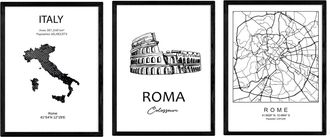 Nacnic Pack von Plakaten und Denkmäler Ländern. Rom Stadtplan, Karte Denkmal Kolosseum und Italien. A4-Format