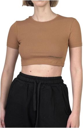 Hinnominate Rippstrick Crop Top in Haselnuss - - Tops - Damen - Braun - XS