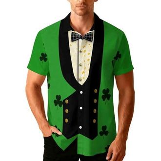 Generic Chemise &agrave; manches courtes pour homme - Imprim&eacute; tr&egrave;fle vert amusant - Chemise de c&eacute;l&eacute;bration l&eacute;g&egrave;re et respirante - Haut d&eacute;t&eacute; boutonn&eacute; - Coupe d&eacute;contra