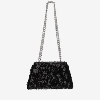 Self Portrait Womens Mini Sequin Bag With Bow Black Polyester Elastane Shoulder
