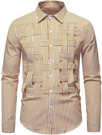 Generic Chemise ray&eacute;e &agrave; manches longues pour homme, chemise tiss&eacute;e &agrave; carreaux, chemise boutonn&eacute;e, coupe droite, chemise daffaires &agrave; col &agrave; revers, chemisier te
