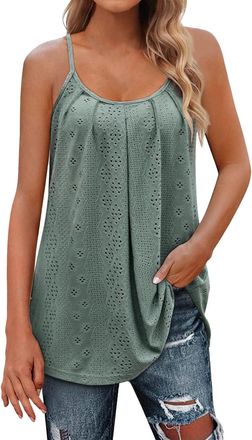 Minetom Tank Top Damen Sommer Spaghetti Oberteile Longshirt Ärmellose Cami Blusen Shirt Falten Long Top Lang Bluse Summer A Grün XL z