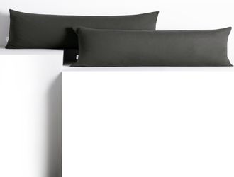 Decoking 2 Kissenbezüge 20x145 cm Jersey 100% gekämmte Baumwolle Reißverschluss Graphit Amber