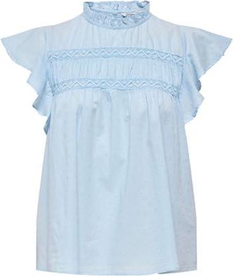 Only Onlkatti S/S Dobby Top WVN Noos Haut avec col Rond et Manches Courtes pour Le Printemps/été, Bleu Ciel, XS Femmes