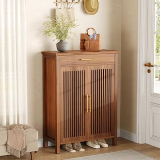 Tribesigns Schuhschrank, 5-st&ouml;ckiger Schuhschrank schmal mit Lamellent&uuml;ren und Schublade, verstellbar Schuhregal Holz f&uuml;r Eingangsbereich, Flur, Kleiderschrank, 