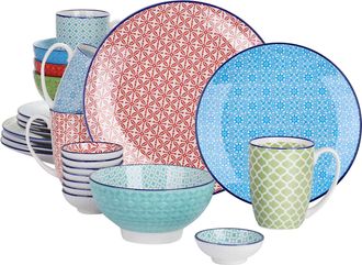VANCASSO Tafelservice Porzellan, Tafelservice bunt, Macaron 24 teilig Geschirrset, mit Speiseteller, Dessertteller, Müslischalen,Kaffeebecher und Dipschälchen 