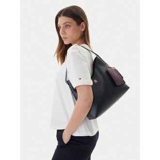 Tommy Hilfiger Handtasche Tommy Hilfiger Th Icon Shoulder Bag Mono AW0AW18141 Dunkelblau