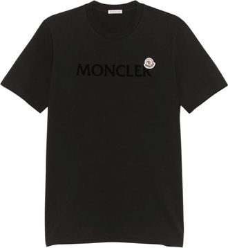 Moncler Homme, Tops, Noir, Taille: M T-shirt en coton avec logo floqu&eacute;