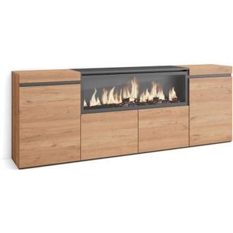 Skraut Home Buffet salon et cuisine, Meuble de Rangement, Commode, 210, 4 Portes, Chemin&eacute;e &eacute;lectrique xxl, Style moderne, Ch&ecirc;ne - Skraut Home