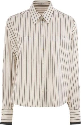 Brunello Cucinelli Femme, Blouses et Chemises, Blanc, Taille: 38 FR Chemise en twill de coton ray&eacute; avec poignets brillants