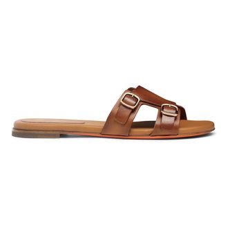 Santoni Leder Didi Slide Sandale mit Doppel-Schnalle - - Shoes - Damen - Braun - 38 1/2 EU
