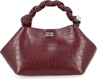 Ganni Womens Bag Bou Bordeaux Recycled Leather Handbags Hand