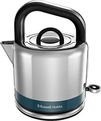 Russell Hobbs Wasserkocher [1,5l] Distinctions Edelstahl Ocean Blue (Schnellkochfunktion, herausnehmbarer Kalkfilter, optimierte Ausgusstülle, außenliegende Wassers